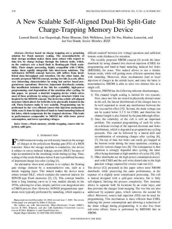 (PDF) A New Scalable Self-Aligned Dual-Bit Split-Gate Charge-Trapping Memory Device