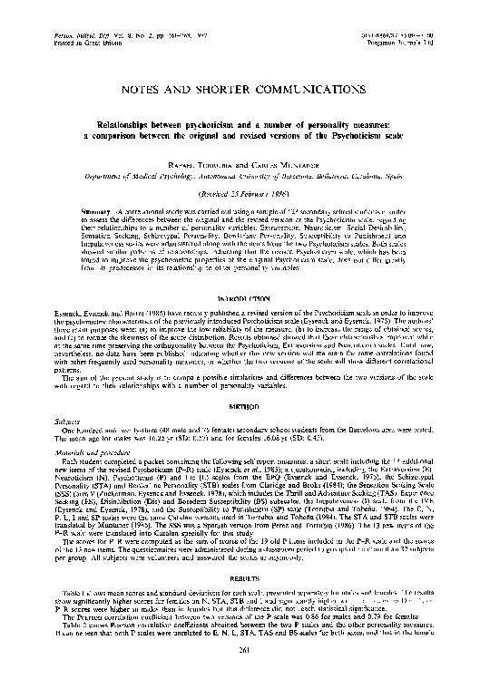 (PDF) Relationships between psychoticism and a number of personality ...