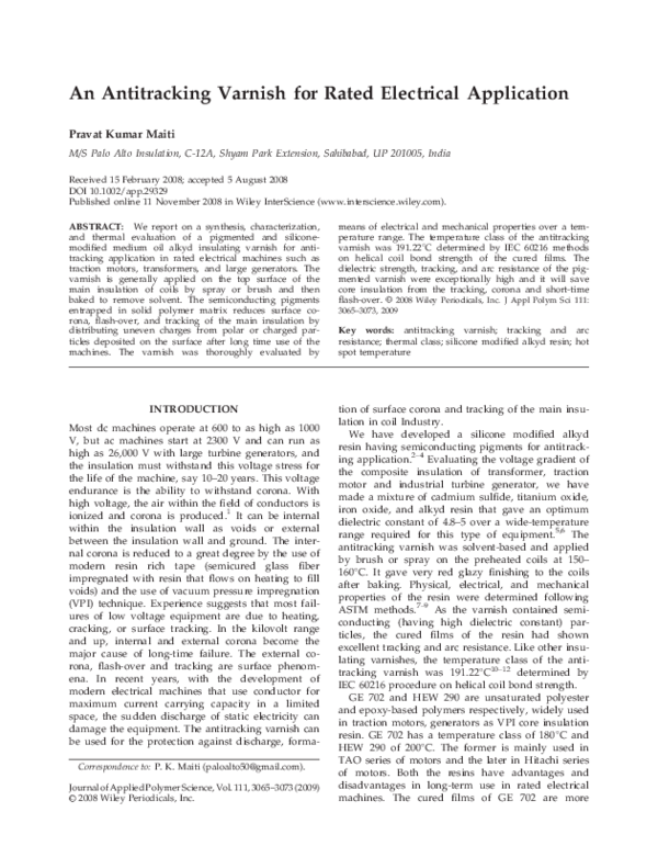 (PDF) An antitracking varnish for rated electrical application
