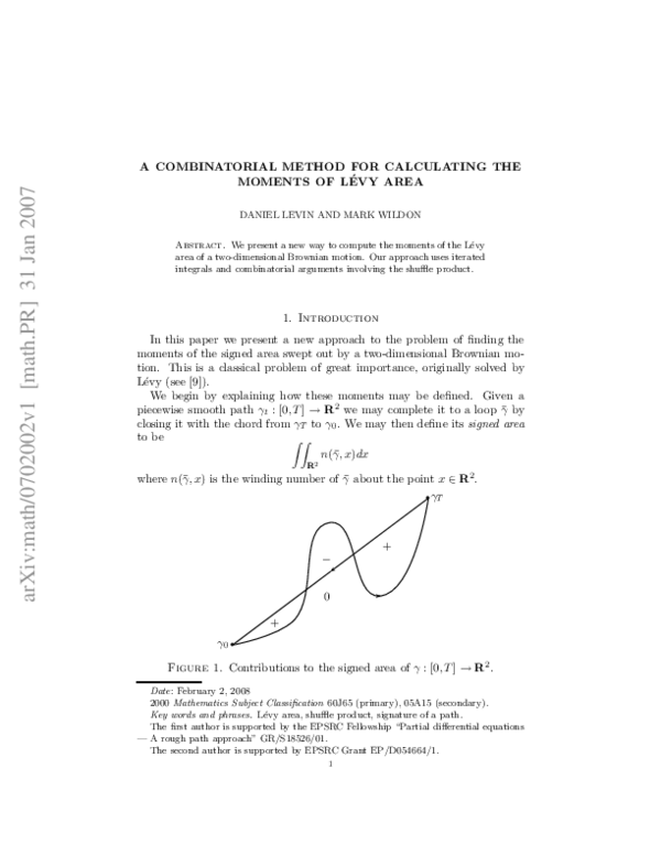 (PDF) A combinatorial method for calculating the moments of Lévy area