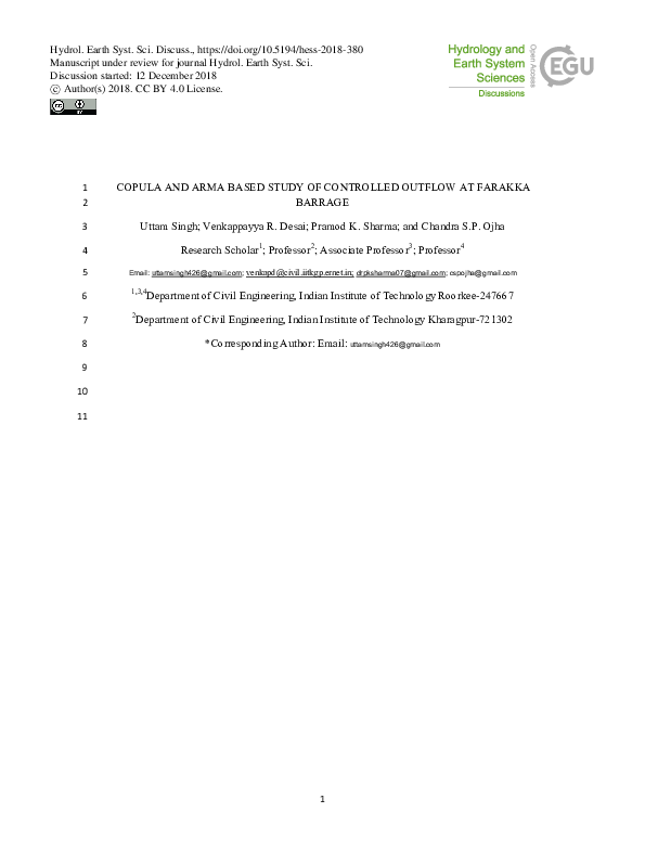 (PDF) Copula and ARMA based study of controlled outflow at Farakka barrage