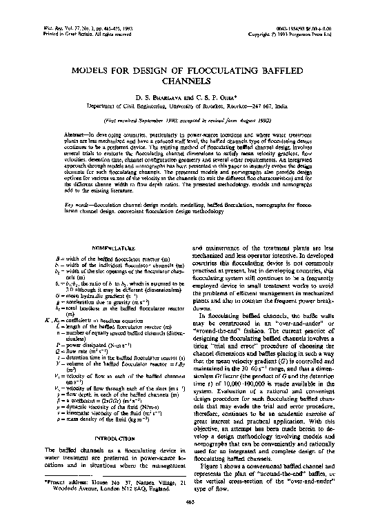 (PDF) Models for design of flocculating baffled channels