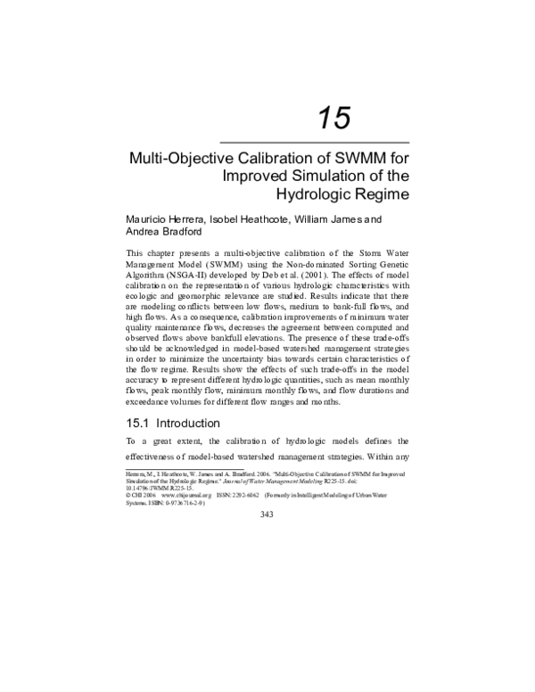 Pdf Multi Objective Calibration Of Swmm For Improved Simulation Of