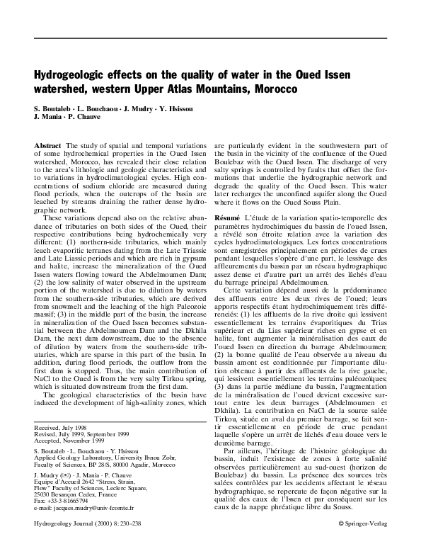 (PDF) Hydrogeologic effects on the quality of water in the Oued Issen ...