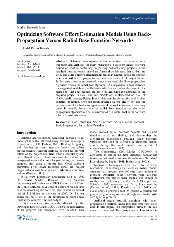 (PDF) Optimizing Software Effort Estimation Models Using Back-Propagation Versus Radial Base ...