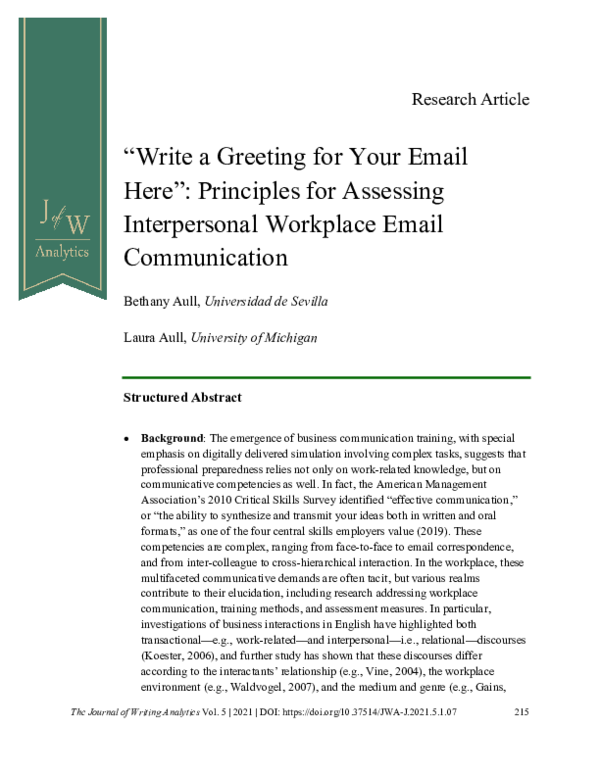(PDF) "Write a Greeting for Your Email Here": Principles for Assessing ...