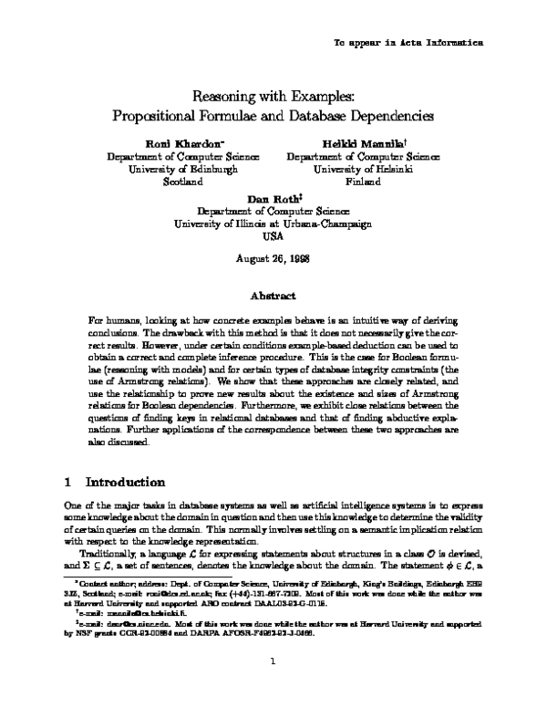 (PDF) Reasoning with examples: Propositional formulae and database dependencies