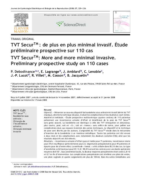 (PDF) [TVT Secur: more and more minimally invasive. Preliminary ...