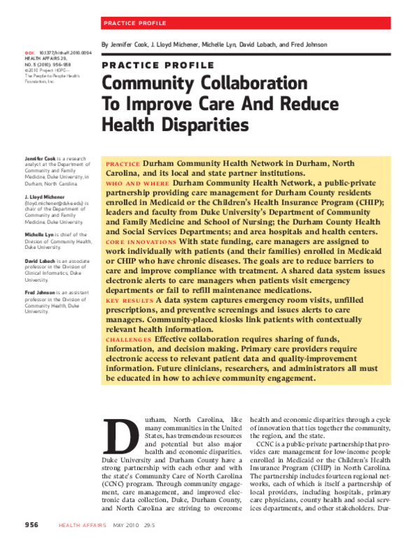 (PDF) Community Collaboration To Improve Care And Reduce Health Disparities