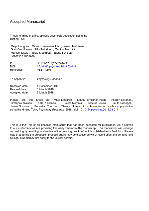 (PDF) Theory of mind in a first-episode psychosis population using the Hinting Task