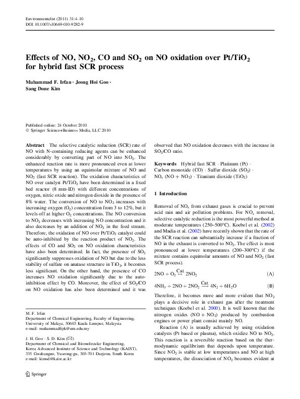 (PDF) Effects of NO, NO2, CO and SO2 on NO oxidation over Pt/TiO2 for ...