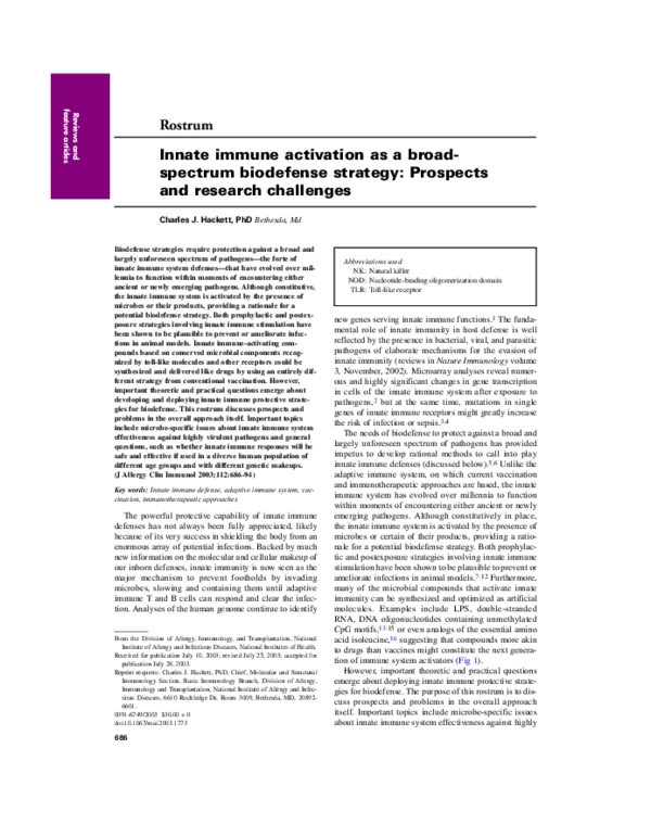 (PDF) Innate immune activation as a broad-spectrum biodefense strategy ...