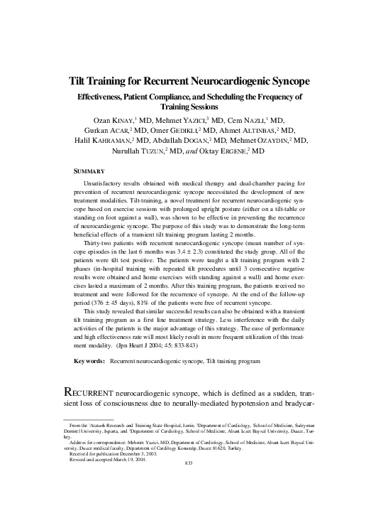 (PDF) Tilt Training for Recurrent Neurocardiogenic Syncope