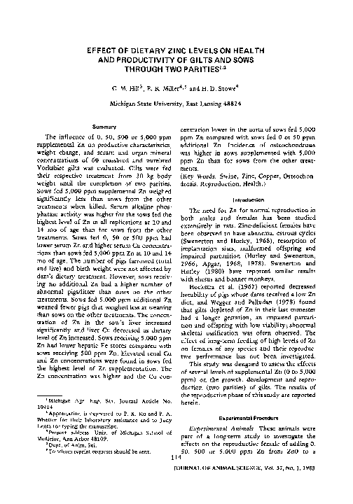(PDF) Zinc Levels Impact Gilts and Sows' Health