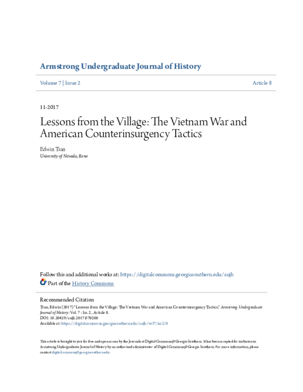 (PDF) Lessons from the Village: The Vietnam War and American ...
