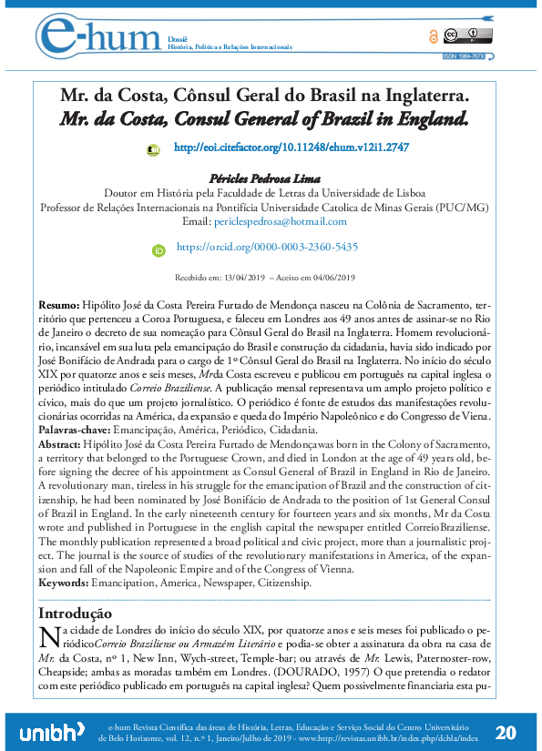 (PDF) Mr. da Costa, Cônsul Geral do Brasil na Inglaterra. Mr. da Costa ...