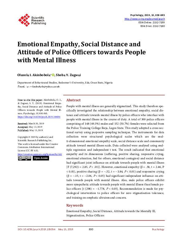 (PDF) Emotional Empathy, Social Distance and Attitude of Police ...