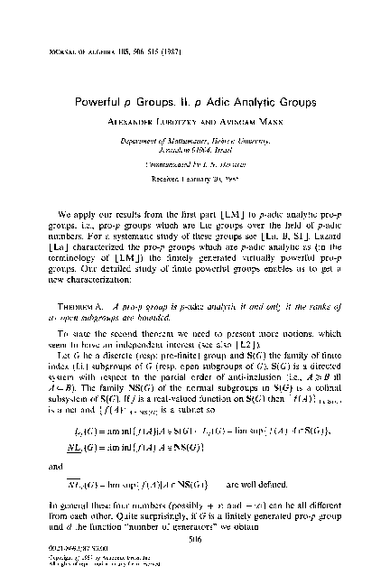 (PDF) Powerful p-groups. II. p-adic analytic groups