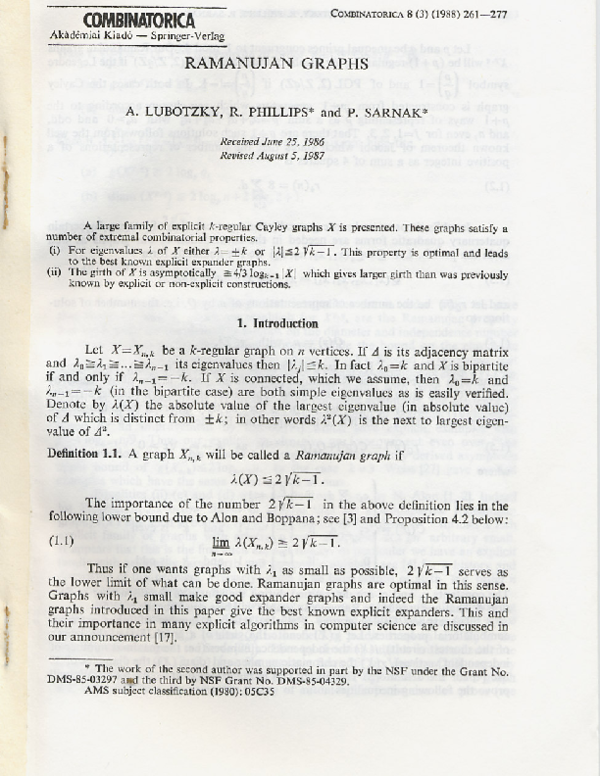 (PDF) Ramanujan graphs