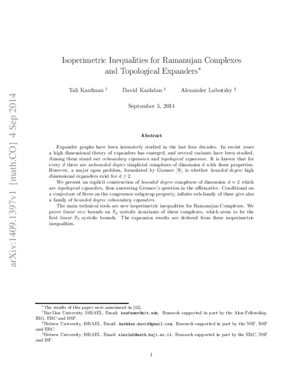 (PDF) Isoperimetric Inequalities for Ramanujan Complexes and ...