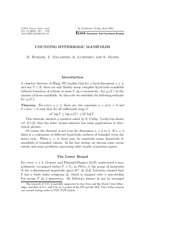 (PDF) Counting Hyperbolic Manifolds