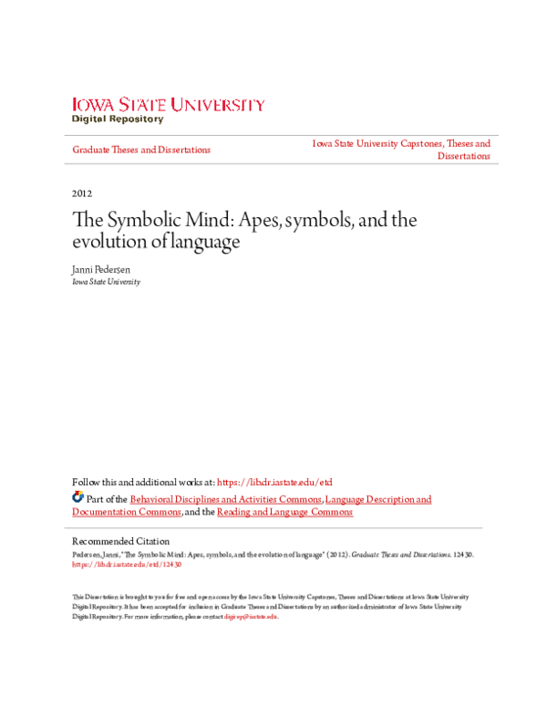 (PDF) The Symbolic Mind: Apes, symbols, and the evolution of language