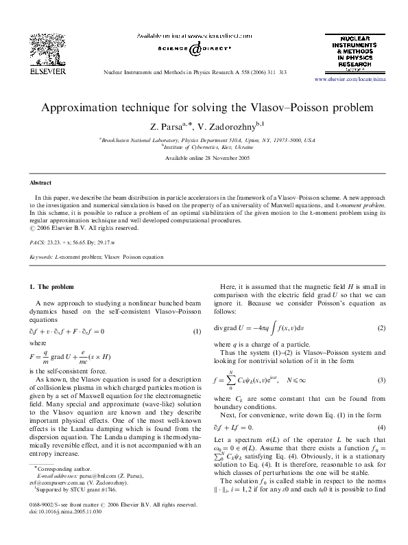 (PDF) Approximation technique for solving the Vlasov–Poisson problem
