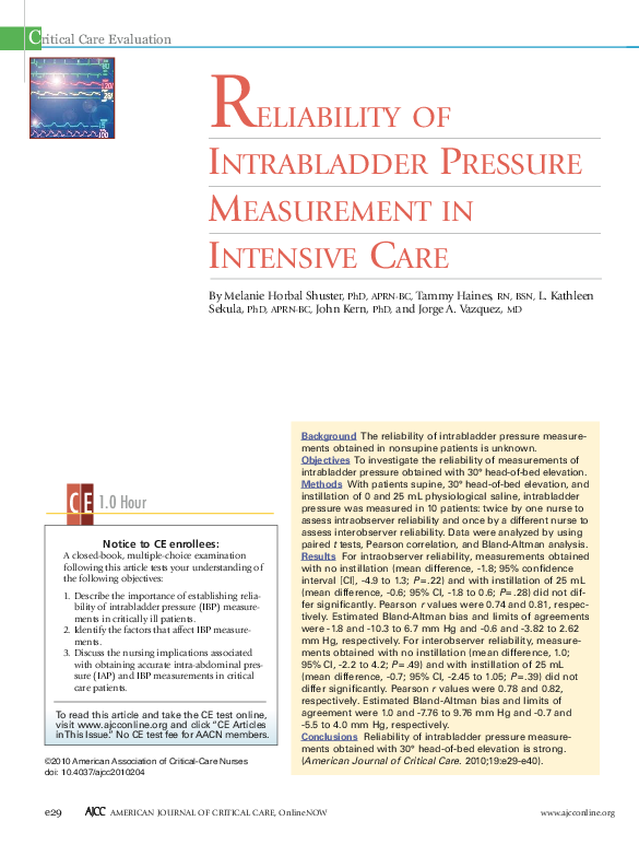 (PDF) Reliability of Intrabladder Pressure Measurement in Intensive Care