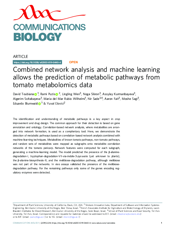(PDF) Combined network analysis and machine learning allows the ...