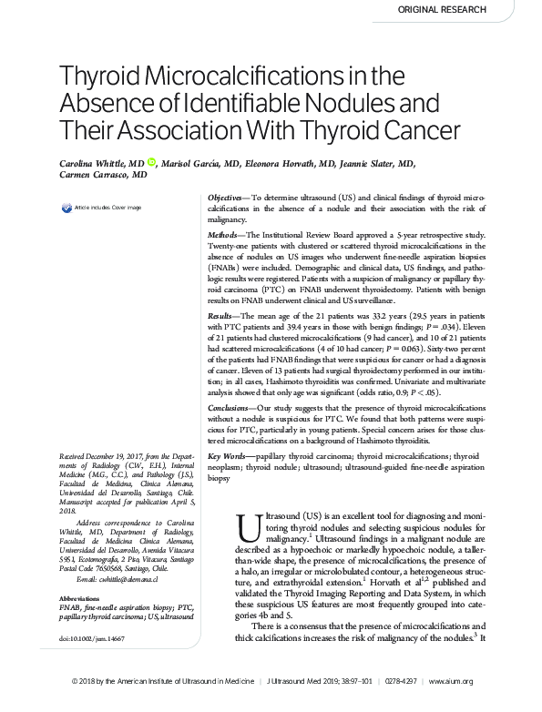 (PDF) Thyroid Microcalcifications in the Absence of Identifiable Nodules and Their Association ...