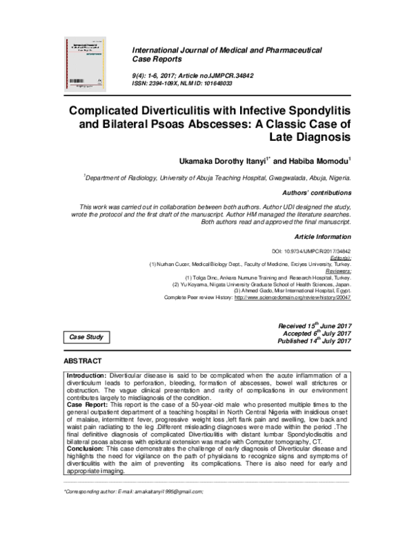 (PDF) Complicated Diverticulitis with Infective Spondylitis and ...