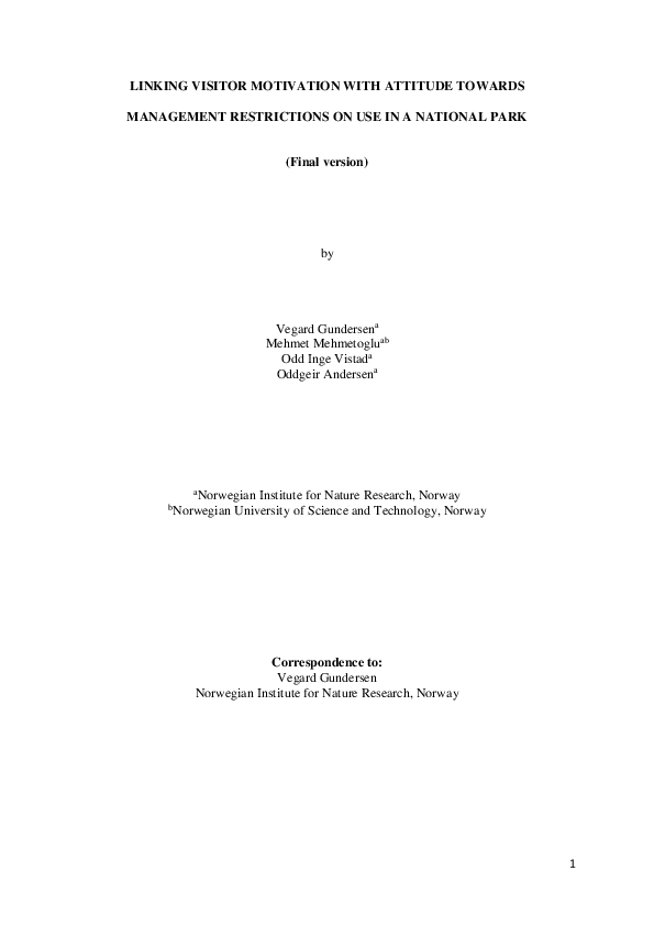 (PDF) Linking visitor motivation with attitude towards management ...