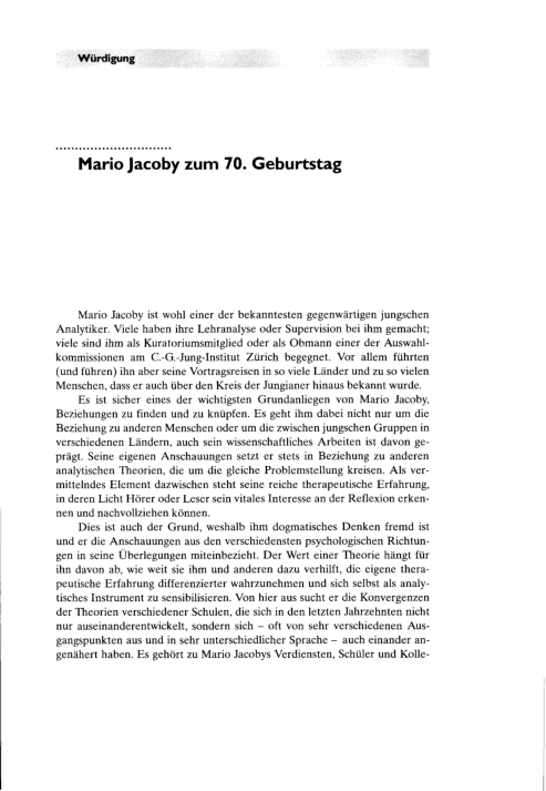 (PDF) Mario Jacoby zum 70. Geburtstag