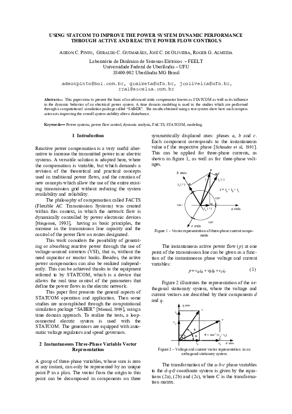 (PDF) Using Statcom to Improve the Power System Dynamic Performance Through Active and Reactive ...
