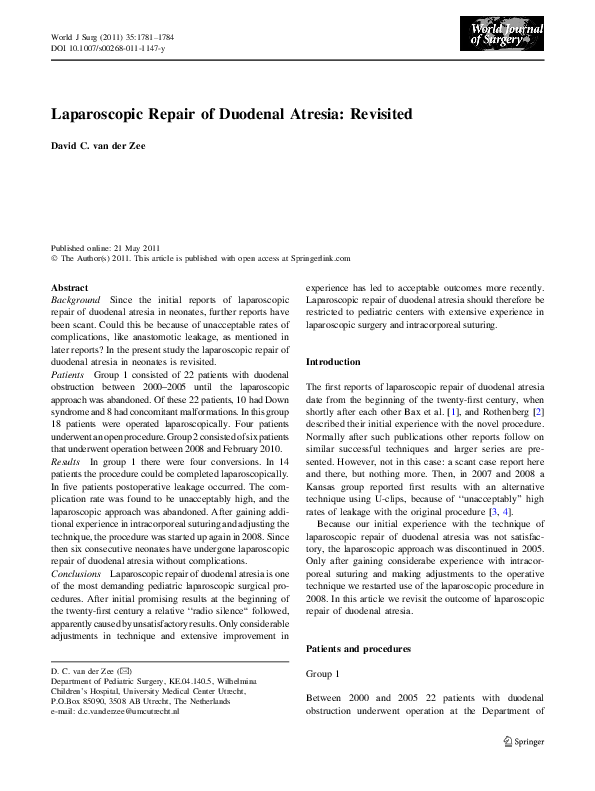 (PDF) Laparoscopic Repair of Duodenal Atresia: Revisited