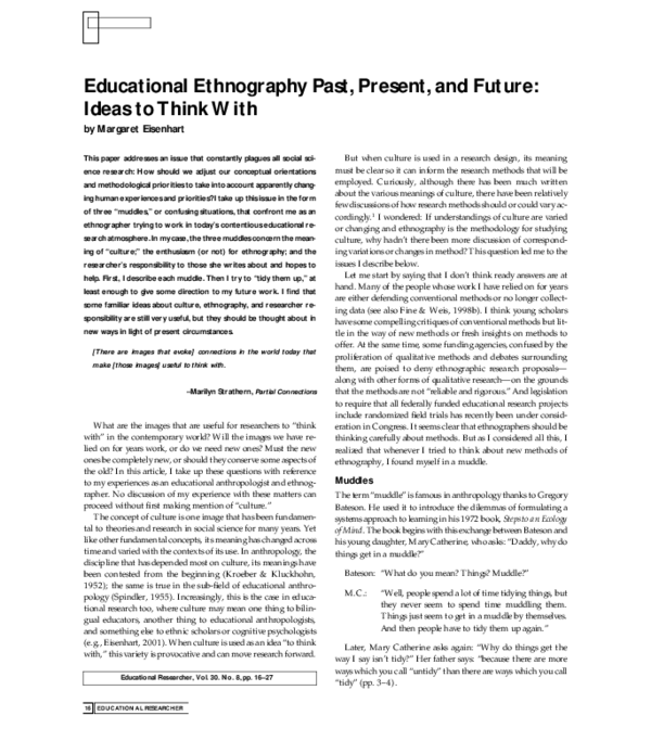 (PDF) Educational Ethnography Past, Present, and Future: Ideas to Think ...