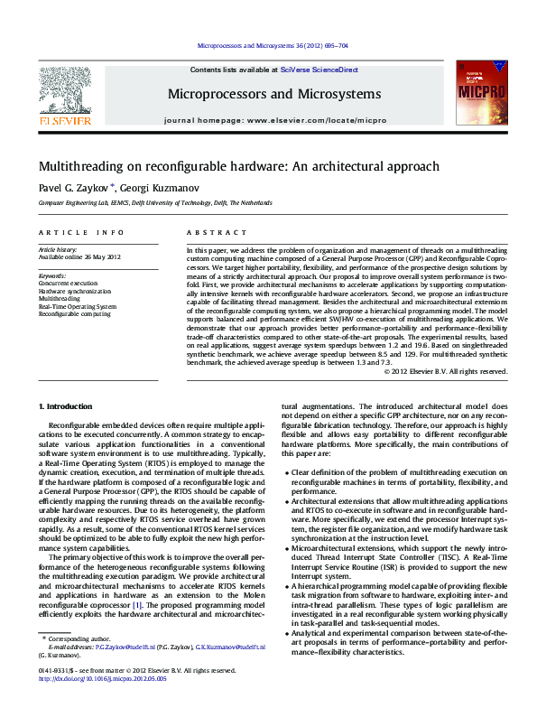 (PDF) Multithreading on reconfigurable hardware: An architectural approach