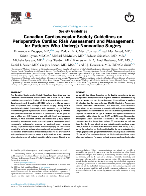 (PDF) Canadian cardiovascular society guidelines on perioperative ...