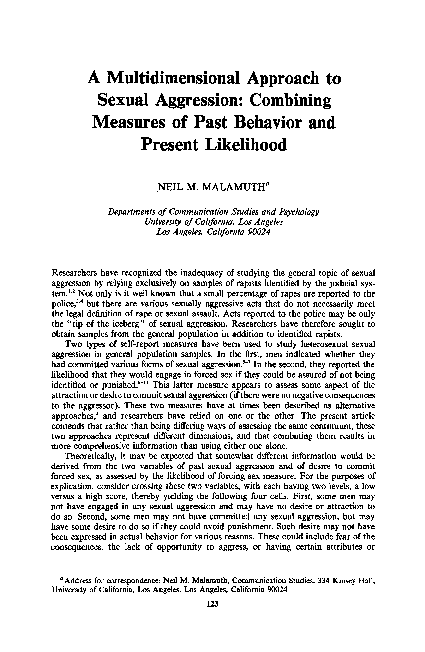 (PDF) A multidimensional approach to sexual aggression: Combining ...