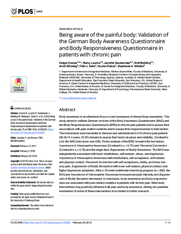 (PDF) Being aware of the painful body: Validation of the German Body ...