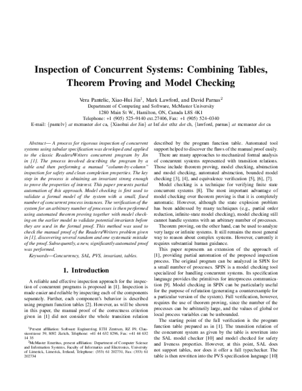 (PDF) Inspection of Concurrent Systems: Combining Tables, Theorem Proving and Model Checking