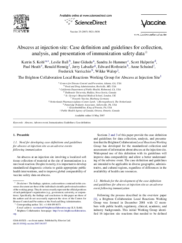 (PDF) Abscess at injection site: case definition and guidelines for ...