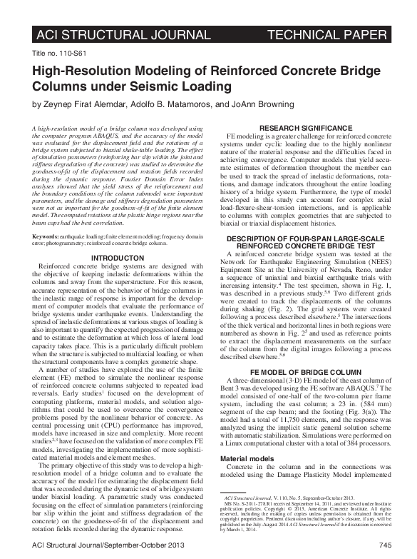 Pdf High Resolution Modeling Of Rc Bridge Columns Under Seismic Loading