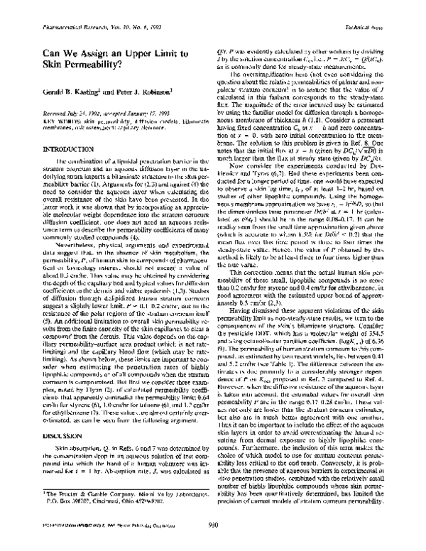 (PDF) Can We Assign an Upper Limit to Skin Permeability?