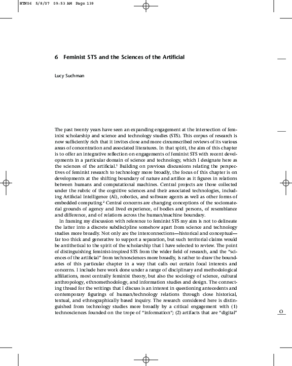 (PDF) Feminist STS and the Sciences of the Artificial