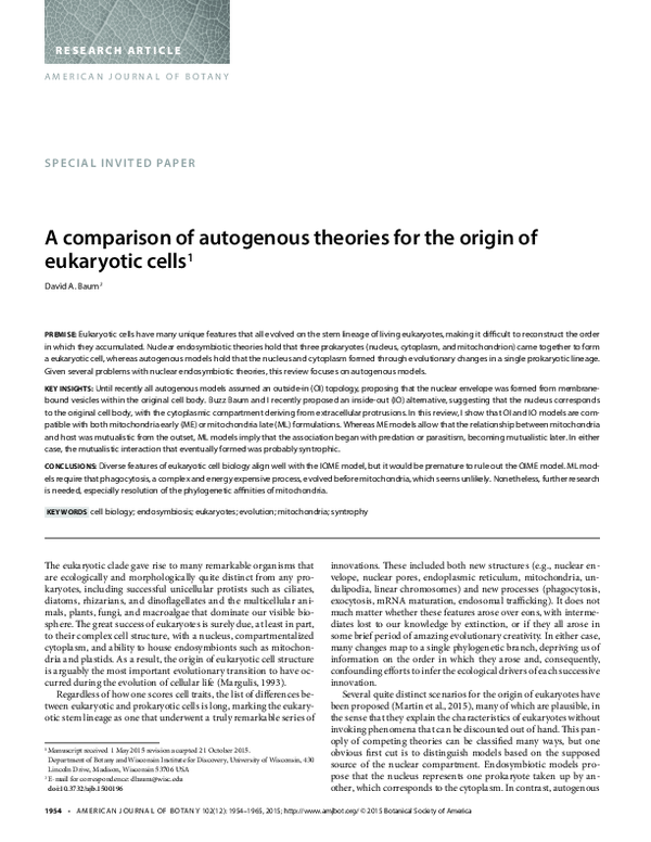 (PDF) A comparison of autogenous theories for the origin of eukaryotic ...