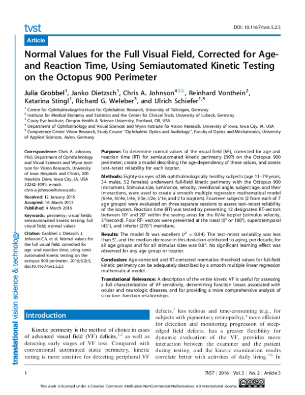(PDF) Normal Values for the Full Visual Field, Corrected for Age- and ...