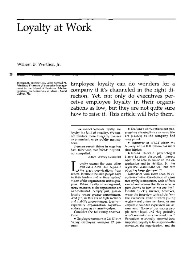 (PDF) Loyalty at work