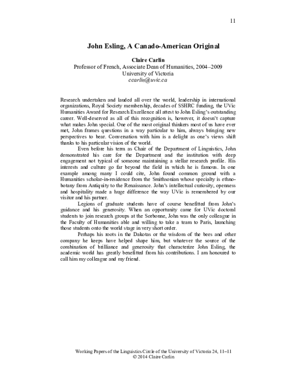 (PDF) John Esling, A Canado-American Original