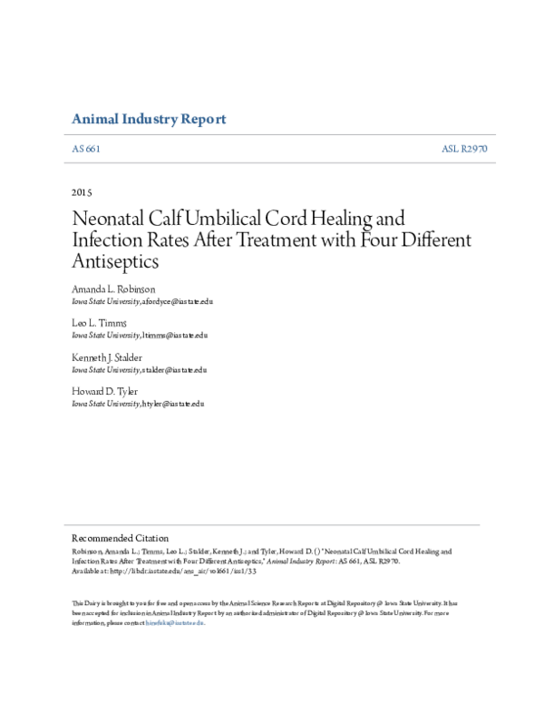 (PDF) Neonatal Calf Umbilical Cord Healing and Infection Rates After ...